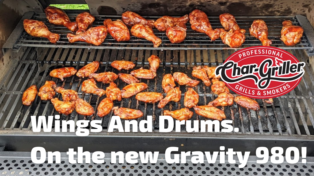 Wings and Drums on the Char-Griller 980 Gravity Fed Charcoal Grill ...
